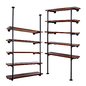 LINKPIPES Industrial Pipe Shelving, Shelf Brackets DIY Open Book Shelf for Office Room Kitchen Wall Shelves(2Pcs 5Tier,71.84" Tall,11" deep,Hardware Only)