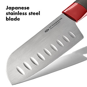 OXO Outdoor 5.5in/14cm Santoku Knife with Locking Sheath,Gray/Red