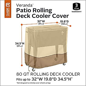 Classic Accessories Veranda Water-Resistant 80 Quart Patio Rolling Deck Cooler Cover, Patio Furniture Covers