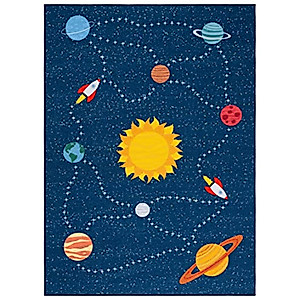 Safavieh Kids Playhouse Collection Machine Washable Slip Resistant 5'5" x 7'7" Navy/Gold KPH253N Outer Space Sun Playroom Nursery Bedroom Area Rug