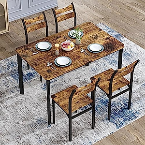 AWQM Dining Table Set for 4, Modern Kitchen Table and Chairs Set for 4, Industrial Wooden Dining Table with Backrest Chairs for Dining Room Kitchen Breakfast Nook - Rustic Brown