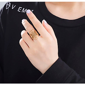 SIPURIS Metatron Cube Ring for Men Women Magic Men's Archangel Adjustable Finger Rings Signet Ring Band Stainless Steel Sacred Geometry Hexagram Protection Amulet Ring Statement Band (Gold)