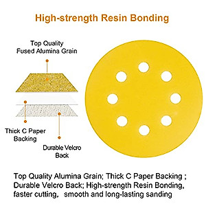 60 PCS 320 Grit Sandpaper Sanding Disc 5 Inch 8 Hole Hook and Loop Gold Sanding Discs for Random Orbital Sander