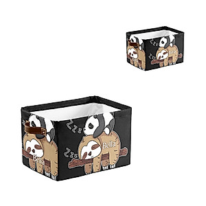 Cute Panda Sloth Personalized Storage Bins Basket Cubic Organizer with Durable Handle for Shelves Wardrobe Nursery Toy 1 Pack