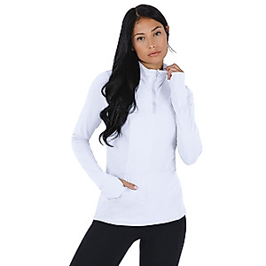 Yogalicious Nude Tech Half Zip Long Sleeve Jacket with Front Pockets - White - Medium