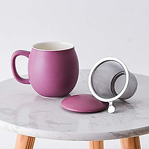 Yundu 12 OZ Matte Purple Porcelain Teacup with Infuser and Lid, Mug with Lid for Steeping - Thankgiving Father Day Christmas Gift for parents - Fun Cup for Men, Women, Him, Her