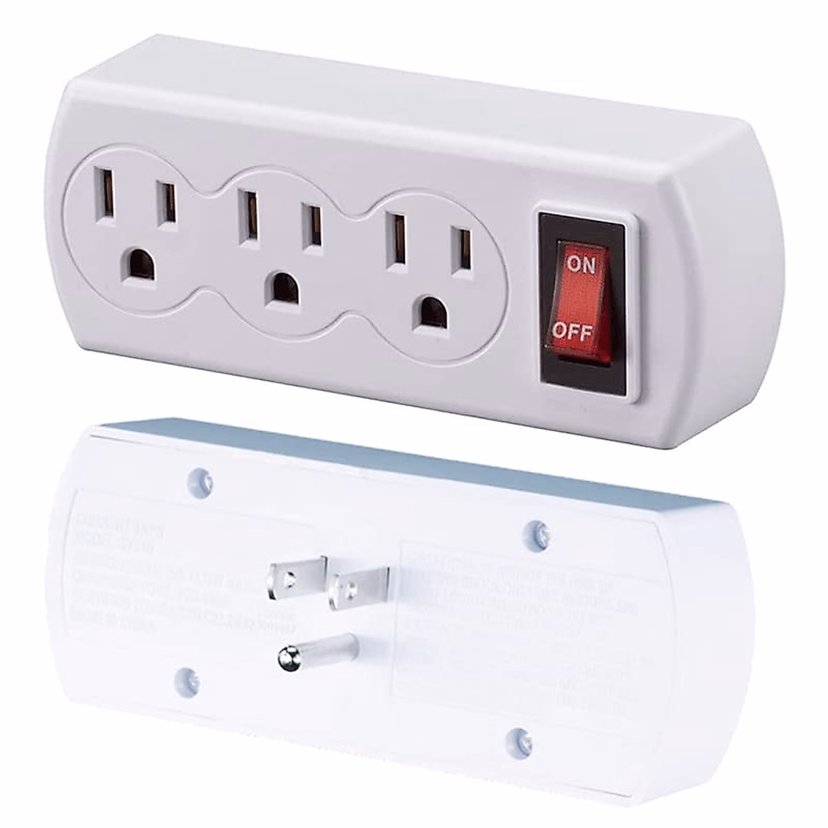 Topro23 Multi Outlet Wall Plug Grounded Triple Outlet Adapter with ON/OFF Switch 3 Prong ETL Listed 2 Pack White TP-SY610
