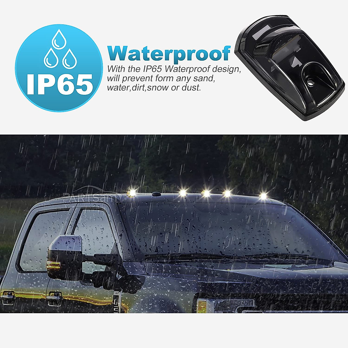 Partsam 5Pcs Smoke Lens Cab Marker Roof Running White LED Top Clearance Lights Assembly 9LED Compatible with Ford F250 F350 F450 F550 Cab Lights 2017 2018 2019 2020 2021 Super Duty 264343BK