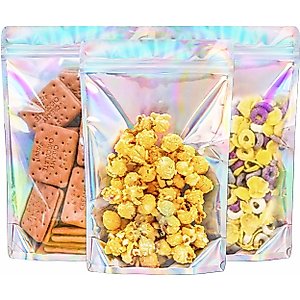 NPLUX Stand Up Holographic Mylar Bags Resealable Zipper Bags for Small Business Packaging Supplies(100PACK, 6x9IN)