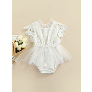 Newborn Infant Baby Girl Lace Ruffle Sleeve Romper Dress Sleeveless Jumpsuit Tutu SkirtPrincess Outfit (White, 0-6 Months)