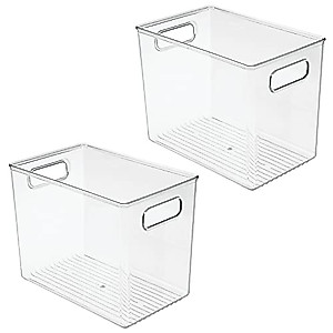 mDesign Deep Modern Plastic Storage Organizer Bin Basket with Handles for Home Office Organization - Shelf, Cubby, Cabinet, and Closet Organizing Decor - Ligne Collection - 2 Pack - Clear