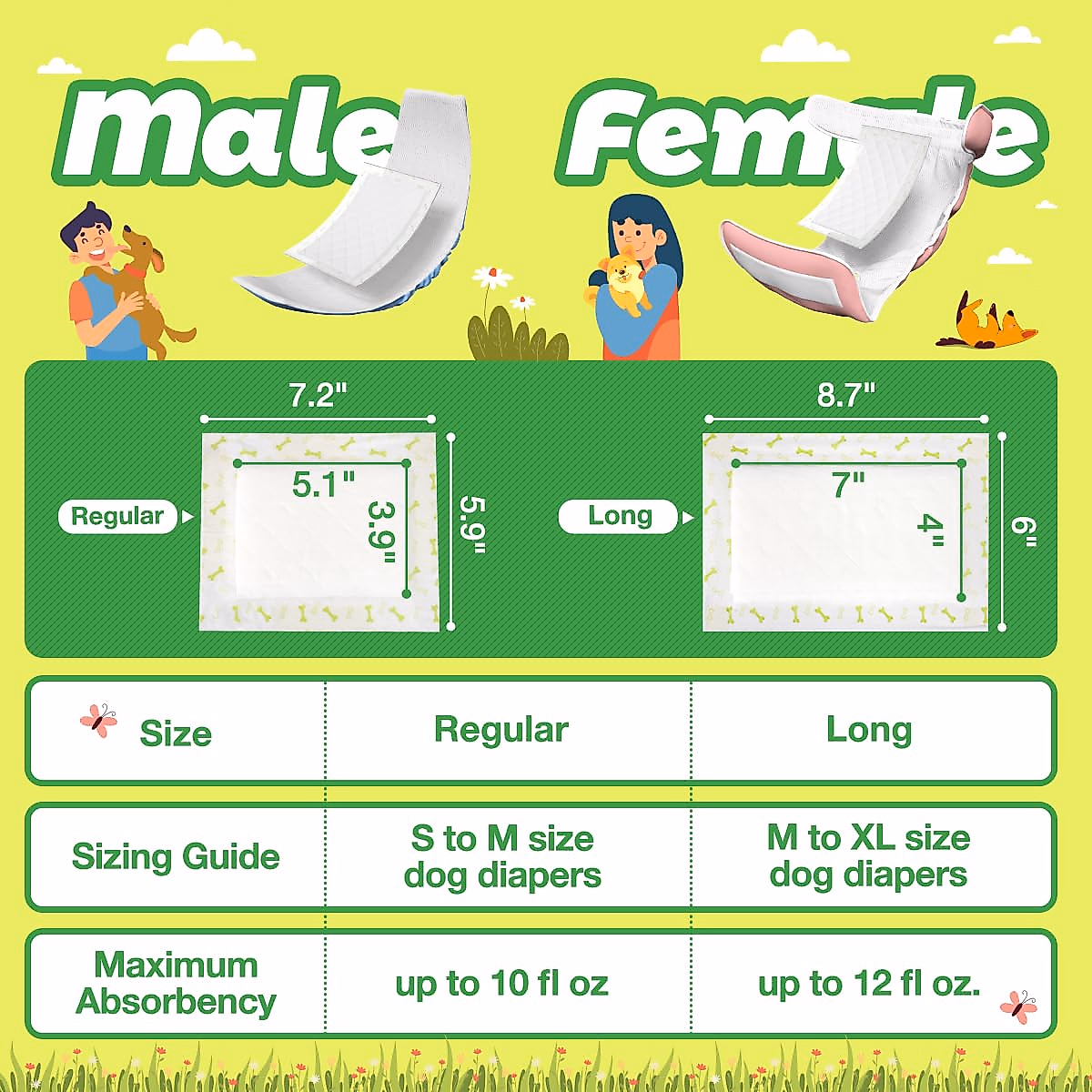 Dono Dog Diaper Liners for Male and Female Dogs, Super Absorbent Dog Booster Pads, 100ct Disposable Doggie Diaper Inserts fit Reusable Male Belly Bands, Wraps, Washable Period Panties (Long)