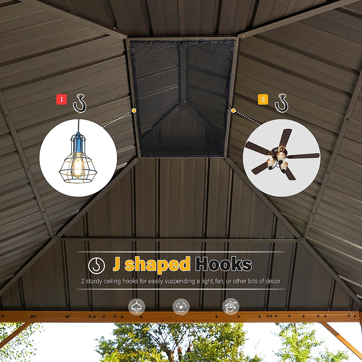 Hardtop Gazebo 12' x 14' W/Steel Double Roof, Anti-Rust Coating Aluminum Frame Permanent Outdoor Waterproof Pavilion w/Curtains & Netting, Hard Top Gazebo for Patio Backyard Garden Lawn Deck Parties