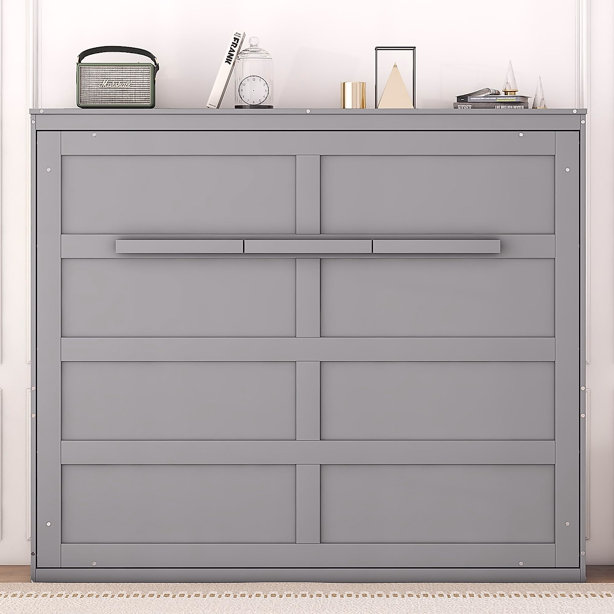 Mobile Murphy Bed Wall Bed Chest Versatility Bed, Queen Size Wood Murphy Bed Wall Bed Frame, Foldable Platform Bed Folded into Cabinet, Bedroom Furniture Folding Bed Cabinet Bed (Gray Bed)