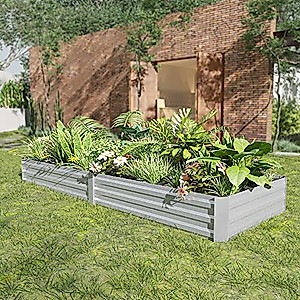 BIRASIL Outdoor Galvanized Raised Beds, Steel Garden Boxes for Flower Vegetables, Metal Planter Box for Gardening (8x2x1FT, Silver)