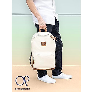 Ocean Pacific La Playa Soft Cotton Canvas Backpack for Travel, Sports, Beach, Work, Casual Daily Pack for Men Women Fits 15.6 Inch Laptop (Beach)