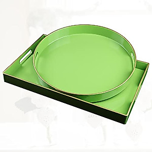 Leemxiiny Lime Green Round Decorative Tray with Handles, 13" Elegant Coffee Table Serving Tray for Ottoman Living Room, Bathroom, Outdoors, Breakfast