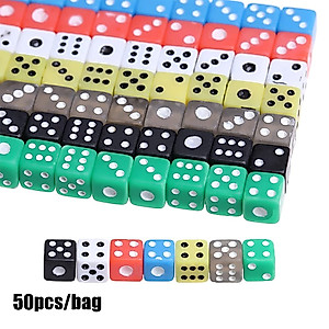 U-M 50PCS/Bag 6 Sided Dices Table Games Dice 5MM Acrylic Round Corner Board Game Dice Party Game Dices Portable Cubes Digital Dices Attractive Processed
