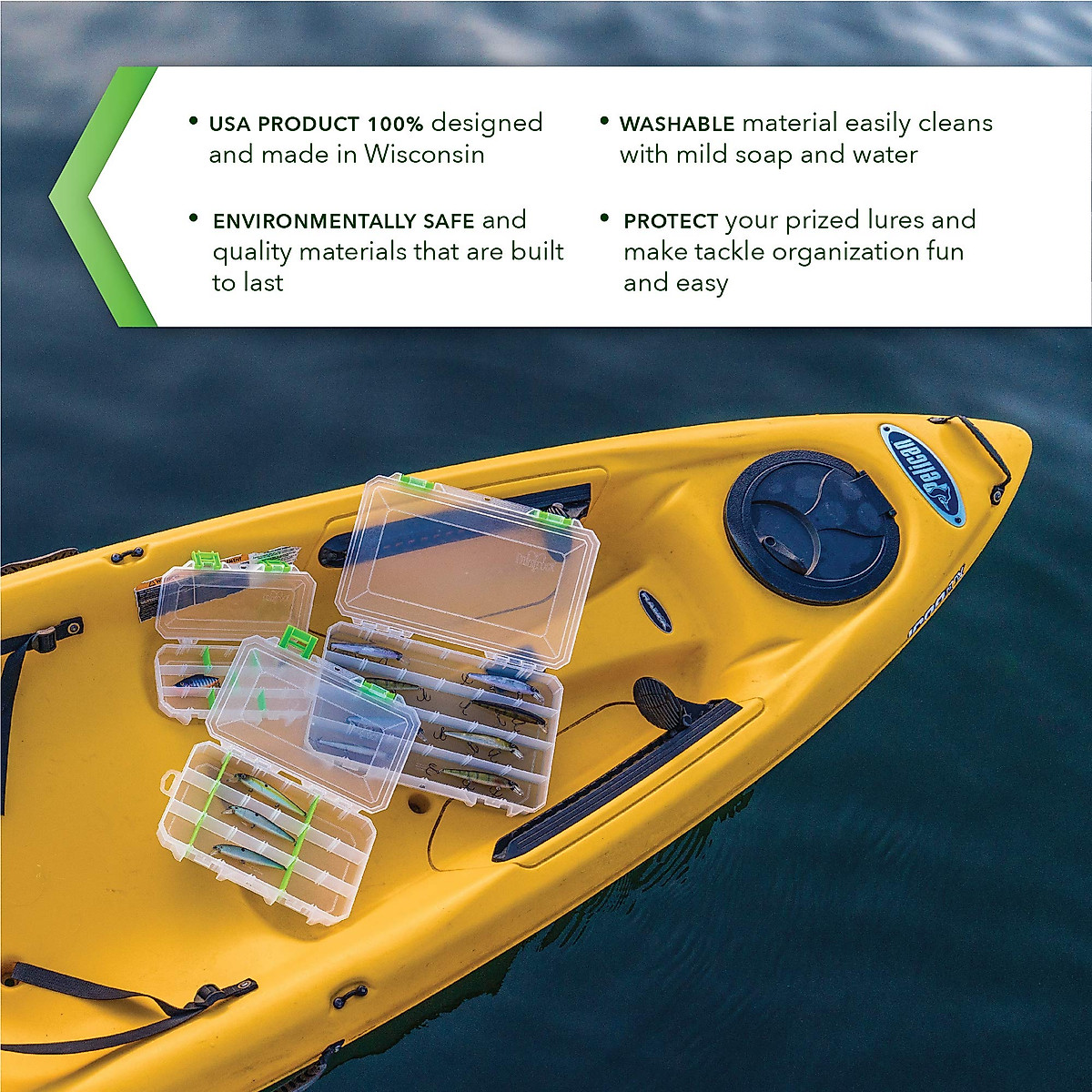 Lure Lock LL1T-1101 Large Thin Box - 1Cavity w/Ocean Blue Tak Logic Liner, Clear w/Green Accent