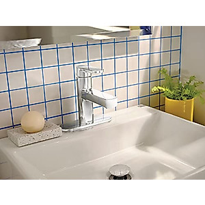 Moen 84014 Laris One-Handle Single Hole Modern Bathroom Sink Faucet with Optional Deckplate and Spring Loaded Drain Assembly, 1, Chrome