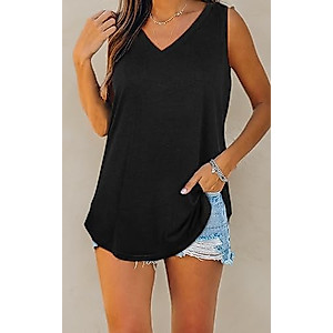 DADAB Womens Tank Tops V Neck Sleeveless Flowy Loose Fit Casual Shirts Clothes Cami Blouse 2X Black