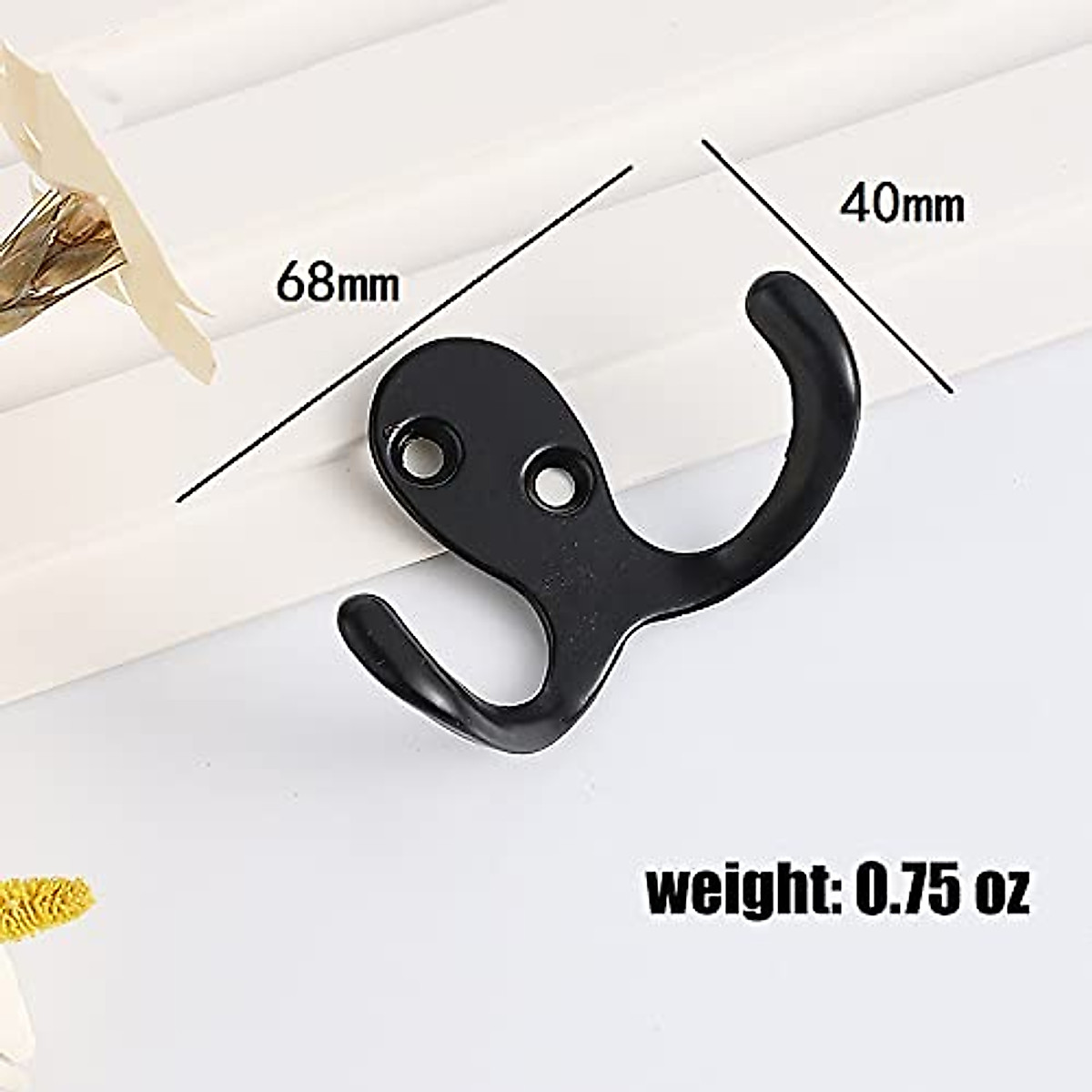 GDFYMI Coat Hooks Hardware, Double Hooks for Hanging Coats Wall Mounted Towel Hooks with Screws (Black,10 Pcs)