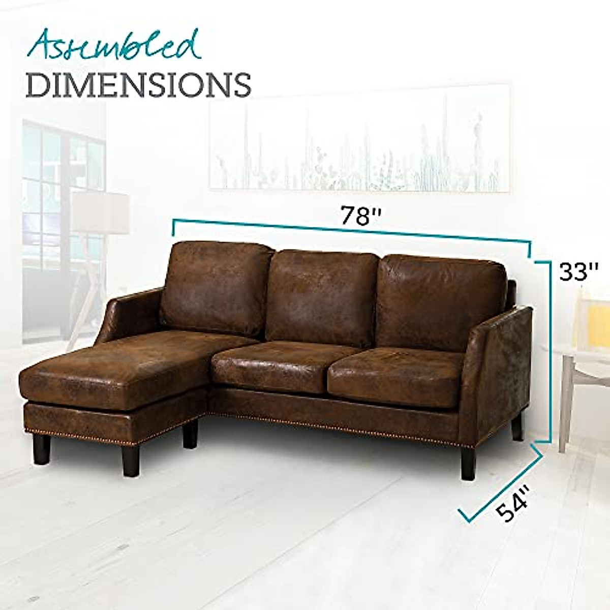 Abbyson Living Henry Reversible Sofa - Traditional Design, Fabric, Brown