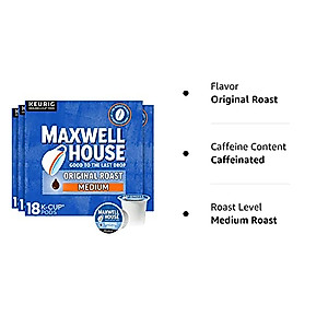 Maxwell House Original Roast Medium Roast K-Cup® Coffee Pods 72 Total, Pack of 4 (18 in each pack)