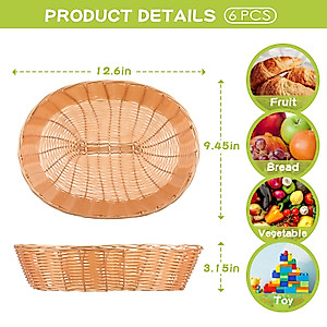 Mumufy 6 Pcs 12.6 x 9.5 x 3.2 Inches Plastic Bread Baskets for Serving Empty Oval Basket Bin Fruit Food Woven Baskets for Harvest Season Gifts Storage Kitchen Display Restaurant Tabletop