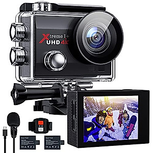 4K 20MP WiFi Action Camera 131FT Underwater Waterproof Camera 2.0'' LCD Screen 170° Wide Angle EIS Sports Cam with External Mic 2.4G Remote Control 2x1050mAh Batteries and Helmet Accessories Kit
