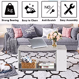 Giantex Coffee Table W/Three Storage Shelf, Sturdy and Durable Construction, Smooth Surface & Extra Storage Space, Ideal for Office and Living Room Tea Snack Table (Gray)