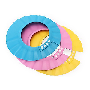 Elandy 3pcs Soft Adjustable Shampoo Bath Bathing Shower Cap Hat Wash Hair Sheet Hat for Baby Kids Children Color Random