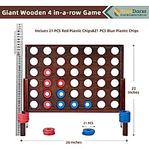 SpexDarxs Giant 4 in A Row Game, Wooden Jumbo 4-to-Score Set for Indoor & Outdoor Family Fun-Line Up Four Travel Board Games with 42 Coins & Ring Holders & Carrying Bag