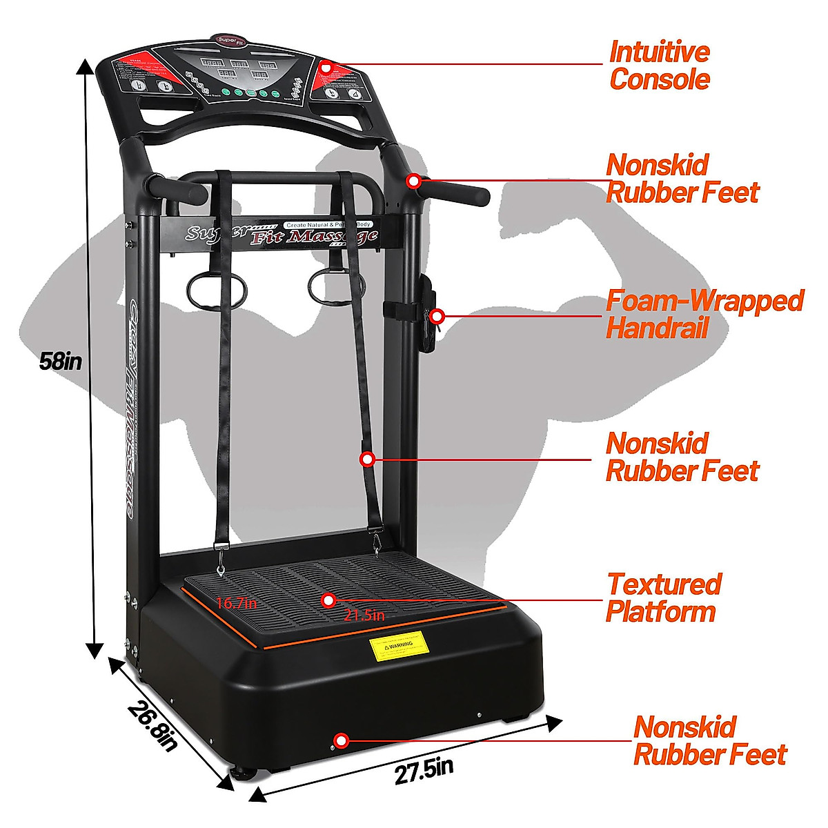 DQGM Vibrating Plate Exercise Machine, Whole Body Vibration Platform with Arm Vibrating Pull Bands, Cardio Training Fitness Vibration Equipment for Home Gym Workout