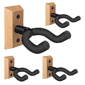 DOMMI Guitar Wall Mount 4 Pack, Guitar Hanger with Rotatable Soft Hook for All Size Guitars, Hardwood U-Shaped Guitar Holder Wall Mount for Acoustic, Electric Guitar, Bass