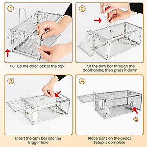 Moclever Humane Rat Trap Rat Trap Cage Humane Live Rodent Trap Cage Live Rat Trap Galvanized Iron Mice Mouse Control Bait Catch w/Detachable U Shaped Rod-10.7"X 5.4"X 4.4"-3PCS
