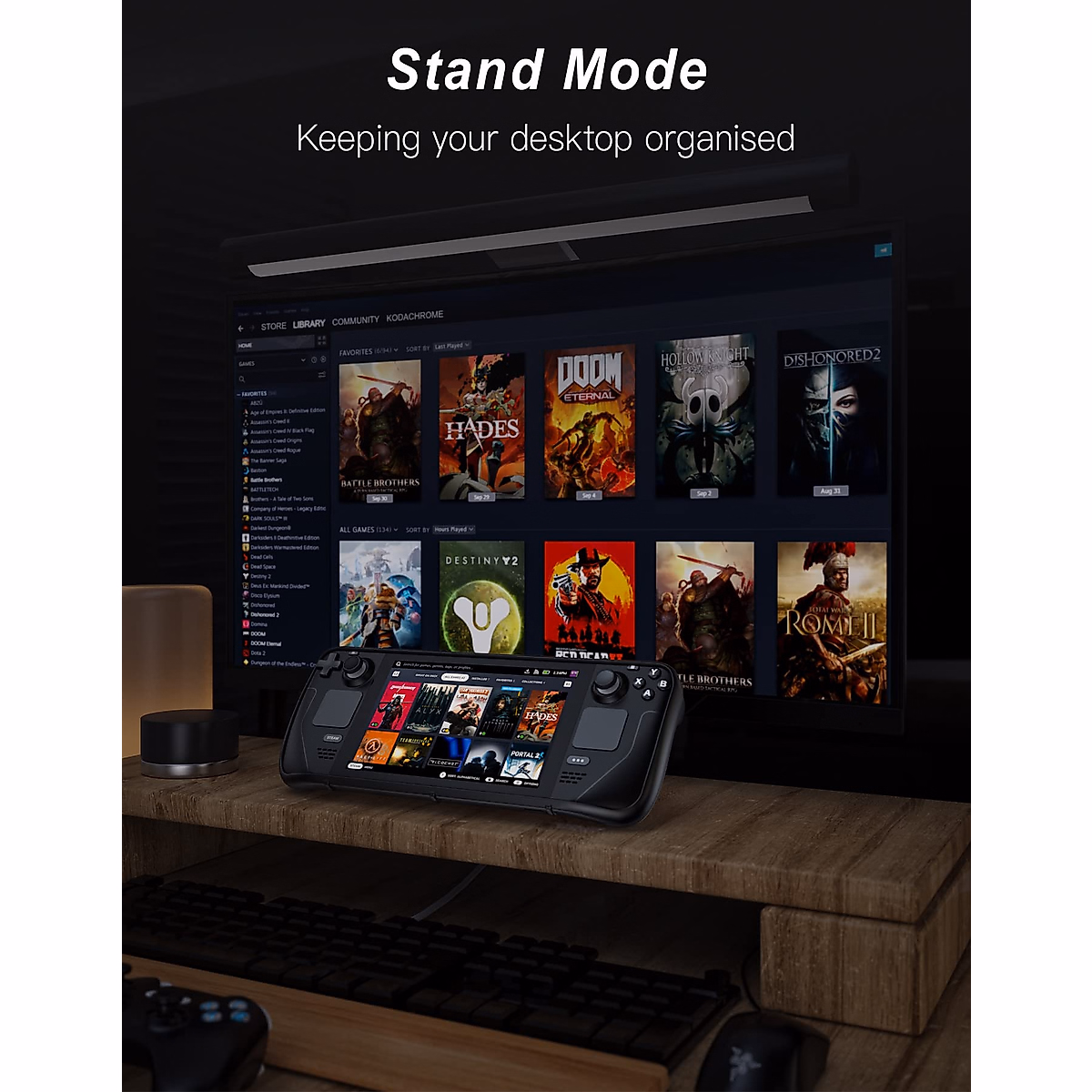 Benazcap Case for Steam Deck OLED 2023/Steam Deck 2021, Impact Resistant Grip Case with Built-in Kickstand, Compatible with Valve Steam Deck Console, Black