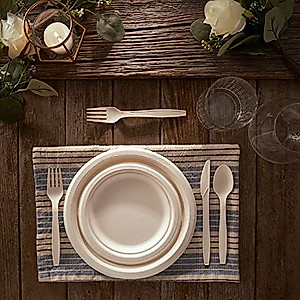 BIRCHIO 250 Piece Biodegradable Paper Plates Set (EXTRA LONG UTENSILS), Disposable Dinnerware Set, Eco Friendly Compostable Plates & Utensil include Plates, Forks, Knives and Spoons for Party