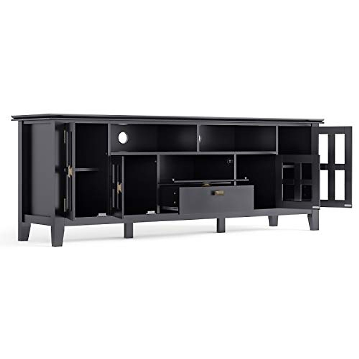 SIMPLIHOME Artisan SOLID WOOD 72 Inch Wide Transitional TV Media Stand in Black for TVs up to 80 Inches, For the Living Room and Entertainment Center