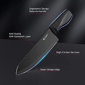 Stllab Knife Set with Cutting Board, 15 Pcs Kitchen Knife Set with Built-in Sharpener Block, Knife Set with 6 Steak Knives, Black