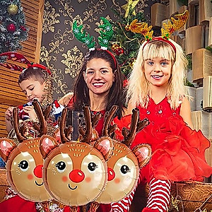 Reindeer Balloons Christmas Balloons Reindeer Head Foil Balloons for Christmas-Themed Party Birthday Party Supplies Decorations Party Decorations Balloons Party Sets-3pcs