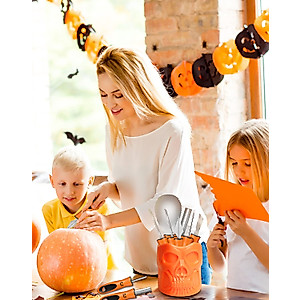 Henscoqi Pumpkin Carving Kit 7 Packs Carving Tools Set, Pumpkin Carving Set Jack Lantern Sculpting Set with Heavy Duty Stainless Steel Durable Handle, Halloween Decoration Set with Storage Skull Cup