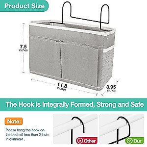 Ndeno Bedside Caddy Storage Bag Hanging Pocket Organizer for Bunk and Hospital Beds Crib,Dorm Rooms Bed Rails for Remotes Mobile Phone Keys, Glasses, Books (Dark Grey)