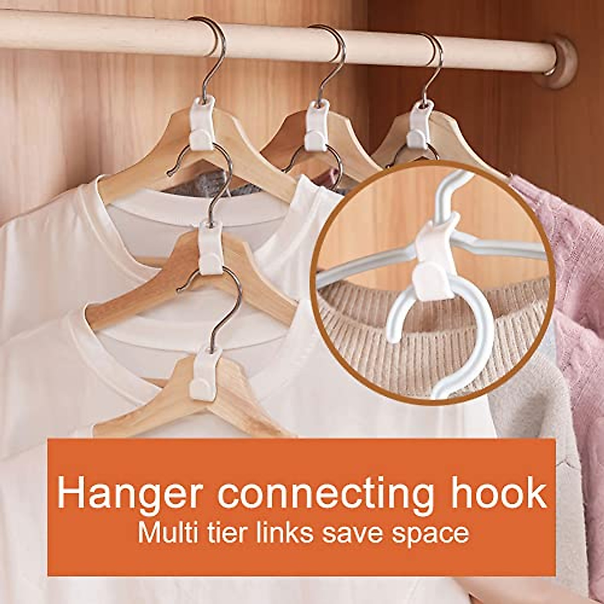 Clothes Hanger Connector Hooks, 50pcs Space Saving Coat Connecting Hanger Hooks Multi-Layer Stackable Hanger Clothes Organiser for Wardrobe Clothes Hangers Space Savers