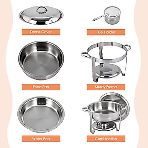 GRANDMA SHARK 4 Set Upgraded 5Qt Full Size Stainless Steel Chafing Dish Round Chafer Buffet Catering Warmer Set W/Food and Water Pan, Lid, Solid Stand and Fuel Holder …