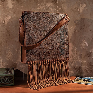 Wrangler Tote Shoulder Bag for Women Western Tooling Handbags Fringing Satchel Purse with Hand-Woven Strap