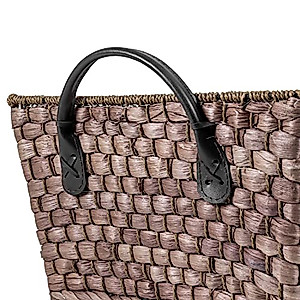 MyGift Woven Brown Wicker Handled Storage Basket with Decorative Striped Fabric Liner, Rectangular Open Organization Basket Bin for Nursery, Magazines Pet Toys, Media and Small Household Items