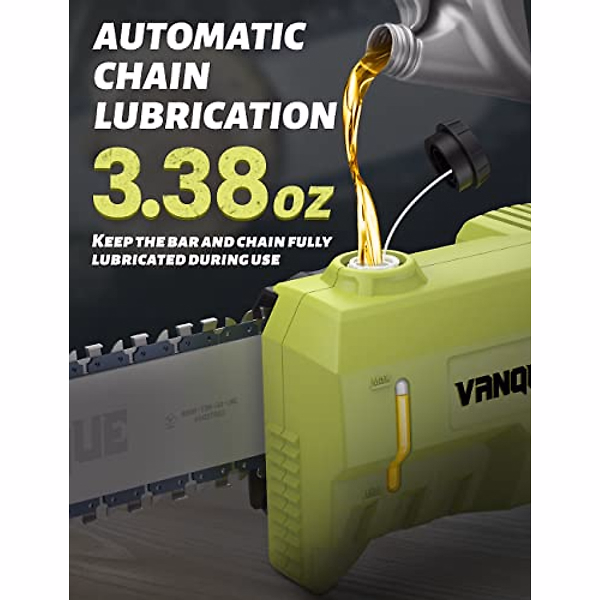 VANQUE 20V Cordless Pole Saw, 15-Foot MAX Reach Pole Saws for Tree Trimming, Battery Pole Saw for Branch Cutting, Trimming, Pruning, Adjustable Head & 8-Inch Bar and Chain, 4.0Ah Li-ion Battery