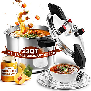 Wantjoin Pressure Cooker, Pressure Pot with Pressure Control for Home Kitchen or Restraurant, Commercial Pressure Cooker with Gauge (23QT), Aluminum