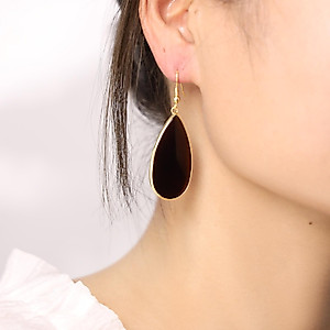 Legitta Natural Healing Birth Stone Drop Earrings Statement Black Opal Dark Cymophane Crystal Teardrop Moonstone Quartz Dangle Gold Jewelry for Women